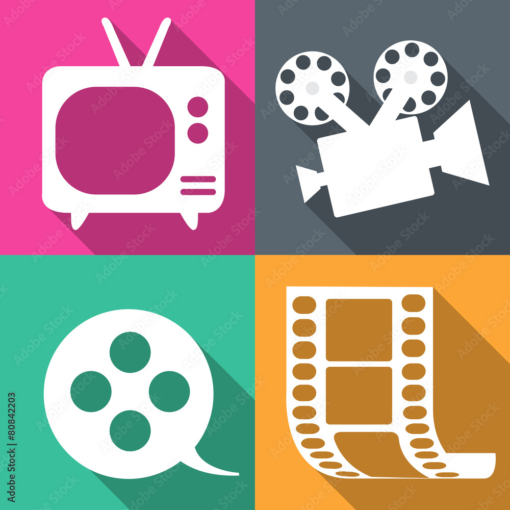 Movie icons in four backgrounds vector illustration Stock Vector ...