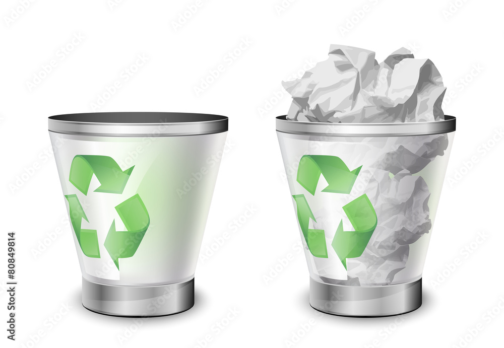 Trash bins, full and empty. Vector illustration Stock Vector | Adobe Stock