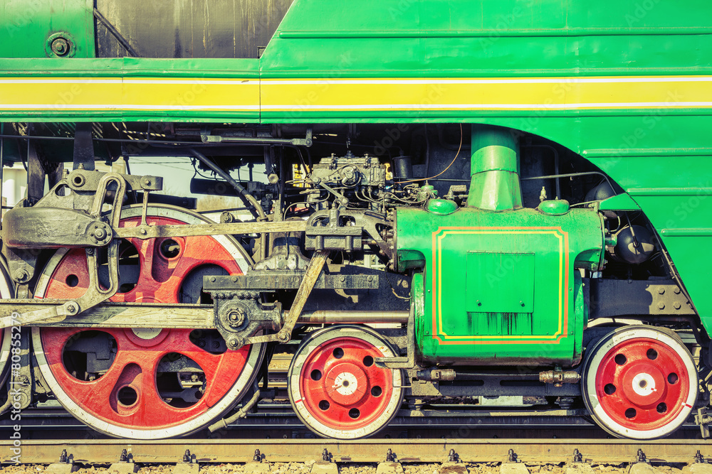 Mechanical part and wheels of the steam locomotive. Stock Photo | Adobe ...