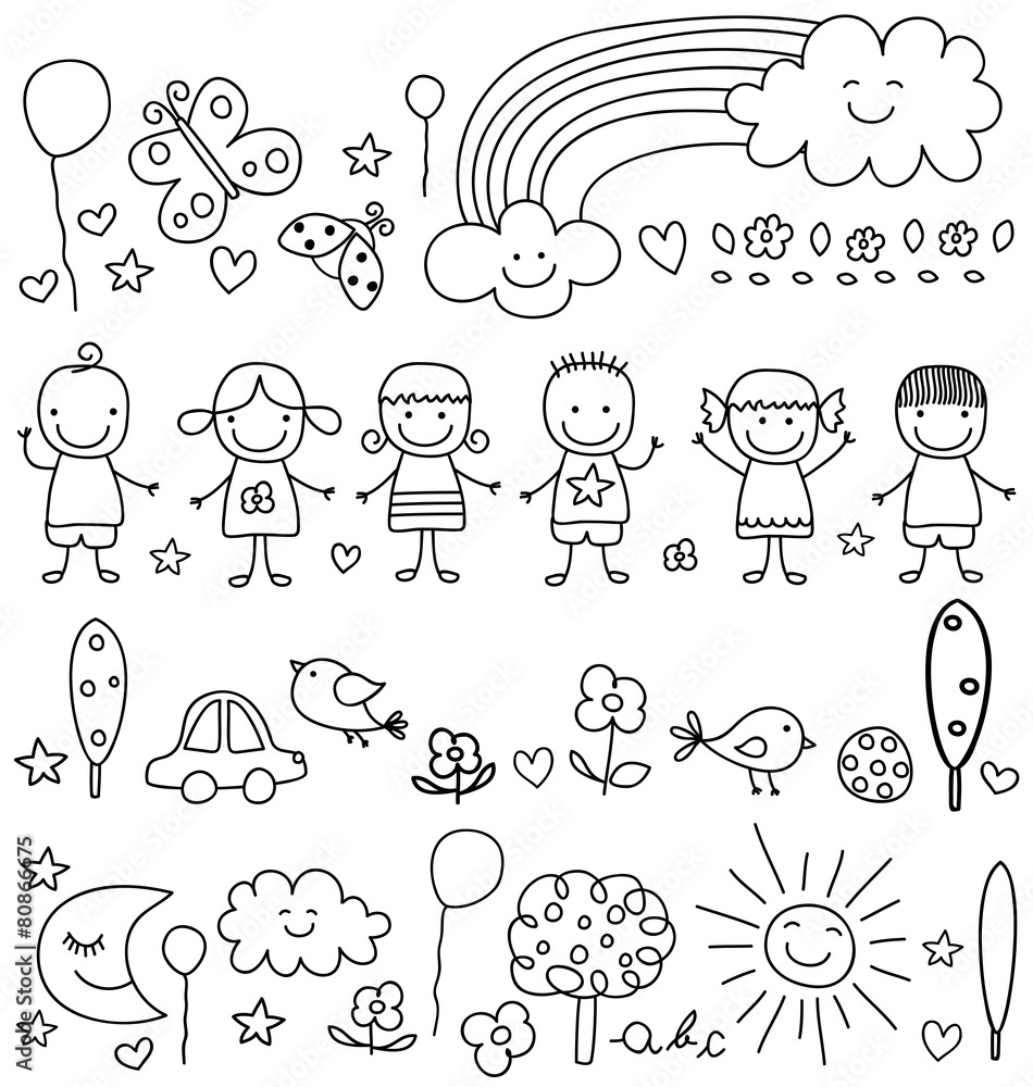 cute kids and nature elements pattern Stock Vector | Adobe Stock