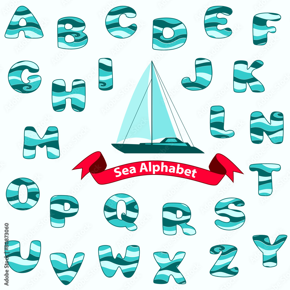 Sea Alphabet. Vector illustration Stock Vector | Adobe Stock