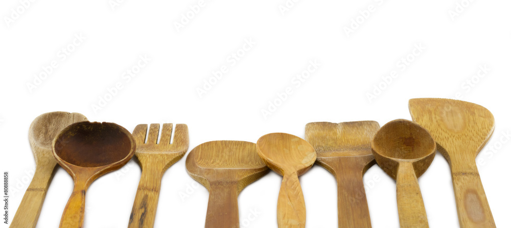 Different old used wooden spoon isolated Stock Photo | Adobe Stock