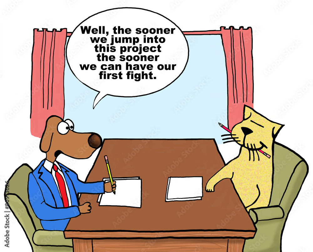 Cartoon of business dog and cat on same project team. Stock ...