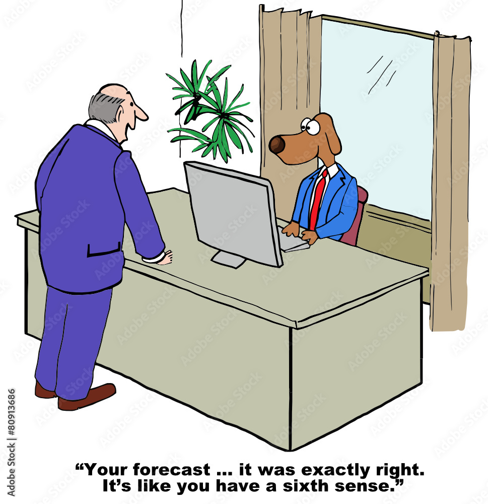 Cartoon of business dog, he has a sixth sense for forecasting. Stock ...