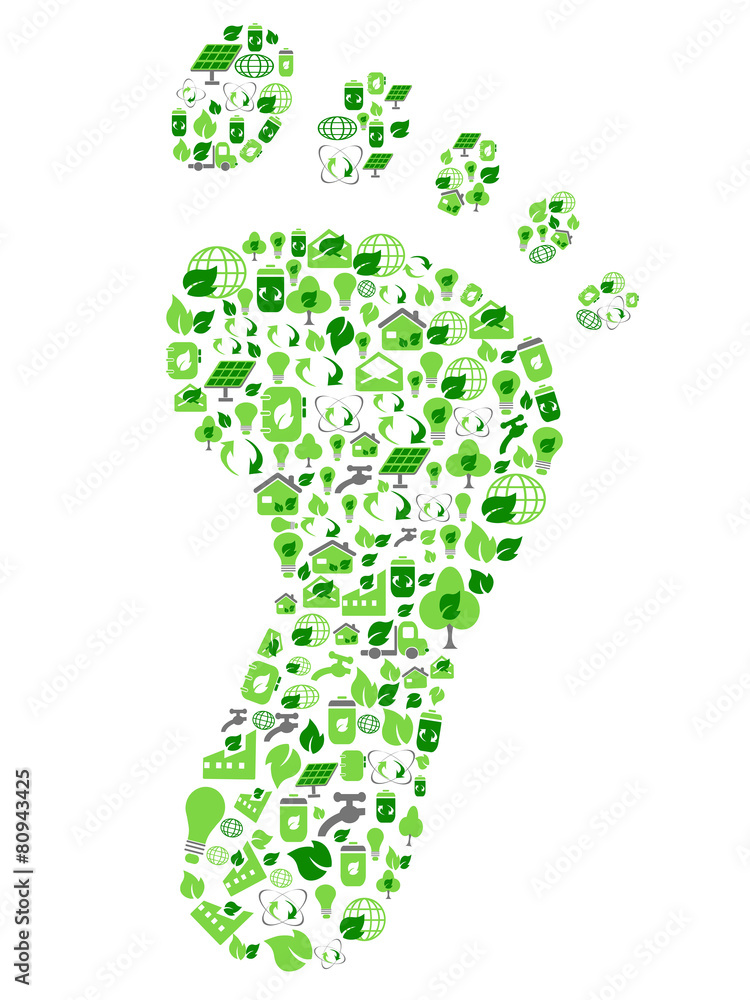 green eco friendly footprint filled with ecology icons Stock Vector ...