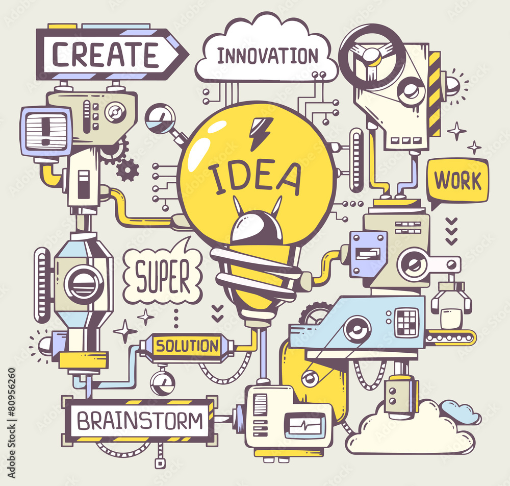 Vector illustration of successful model work of yellow light bul Stock ...