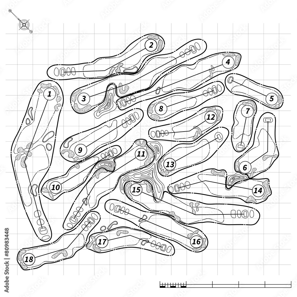 Golf course map layout drawing Stock Vector | Adobe Stock