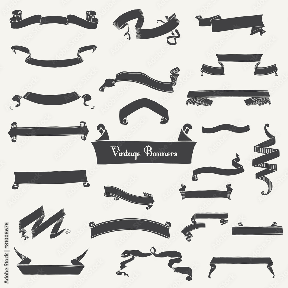 Vector set of ribbon banner shapes in vintage style Stock Vector ...