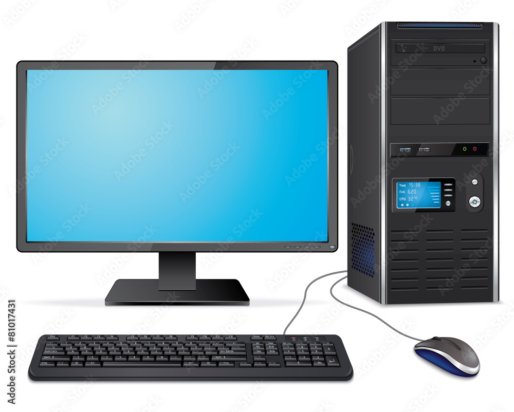Realistic computer case with monitor,keyboard and mouse Stock Vector ...