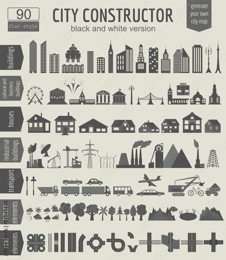 City map generator. Elements for creating your perfect city. Bla Stock ...