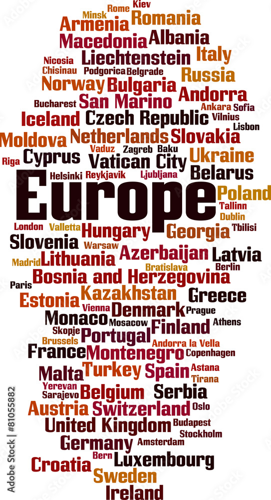 Countries in Europe word cloud concept. Vector illustration Stock ...