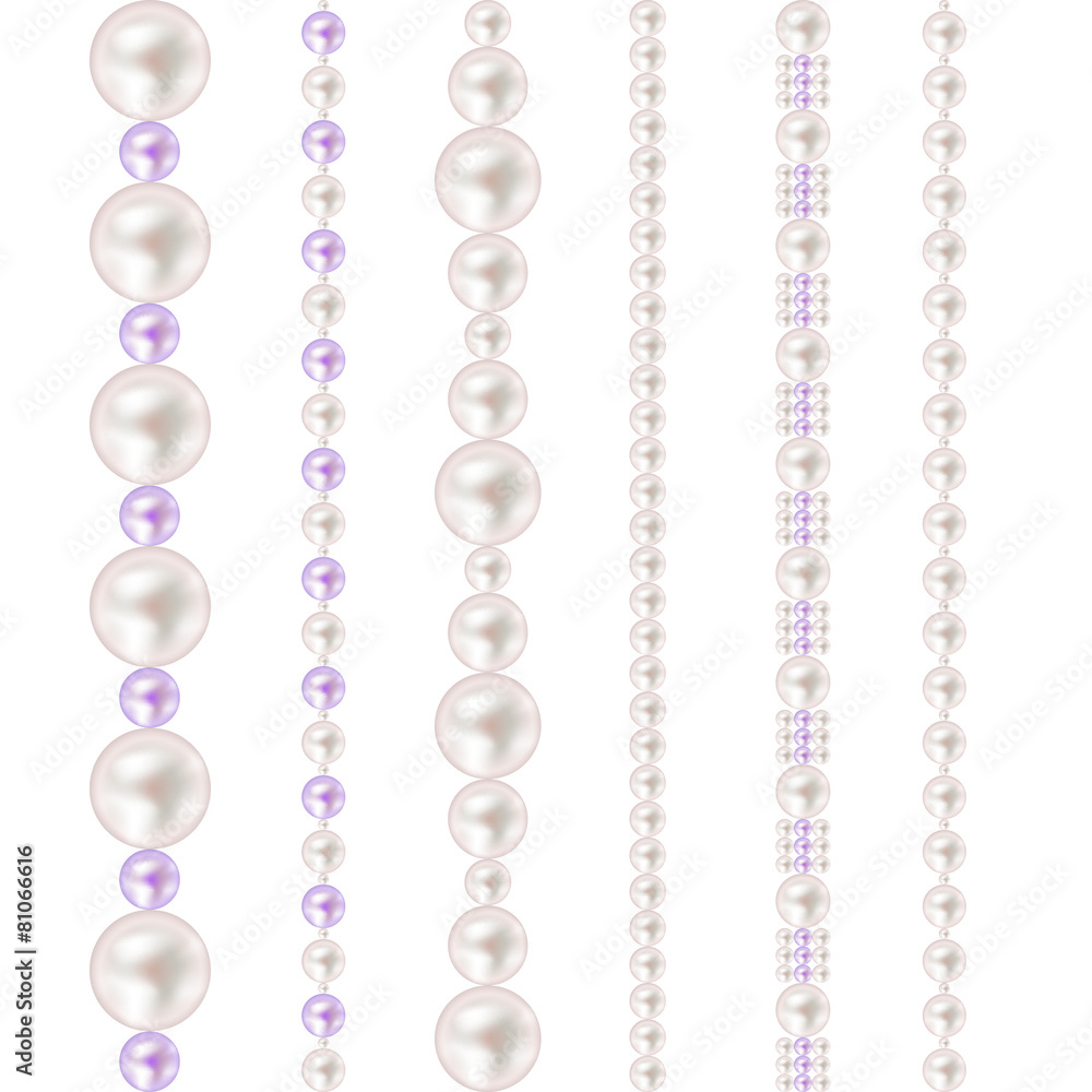 Pearl Realistic Borders Set Vector Illustration Stock Vector | Adobe Stock