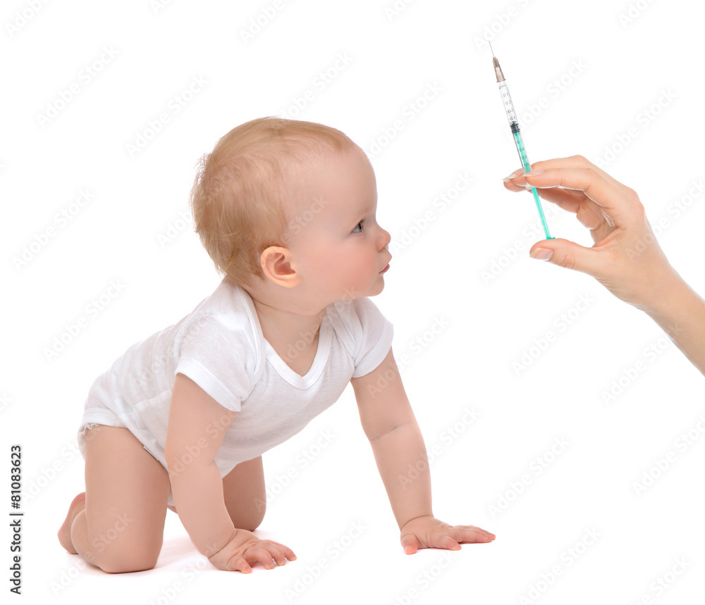 Infant child baby kid hand with medical insulin syringe ready fo Stock ...