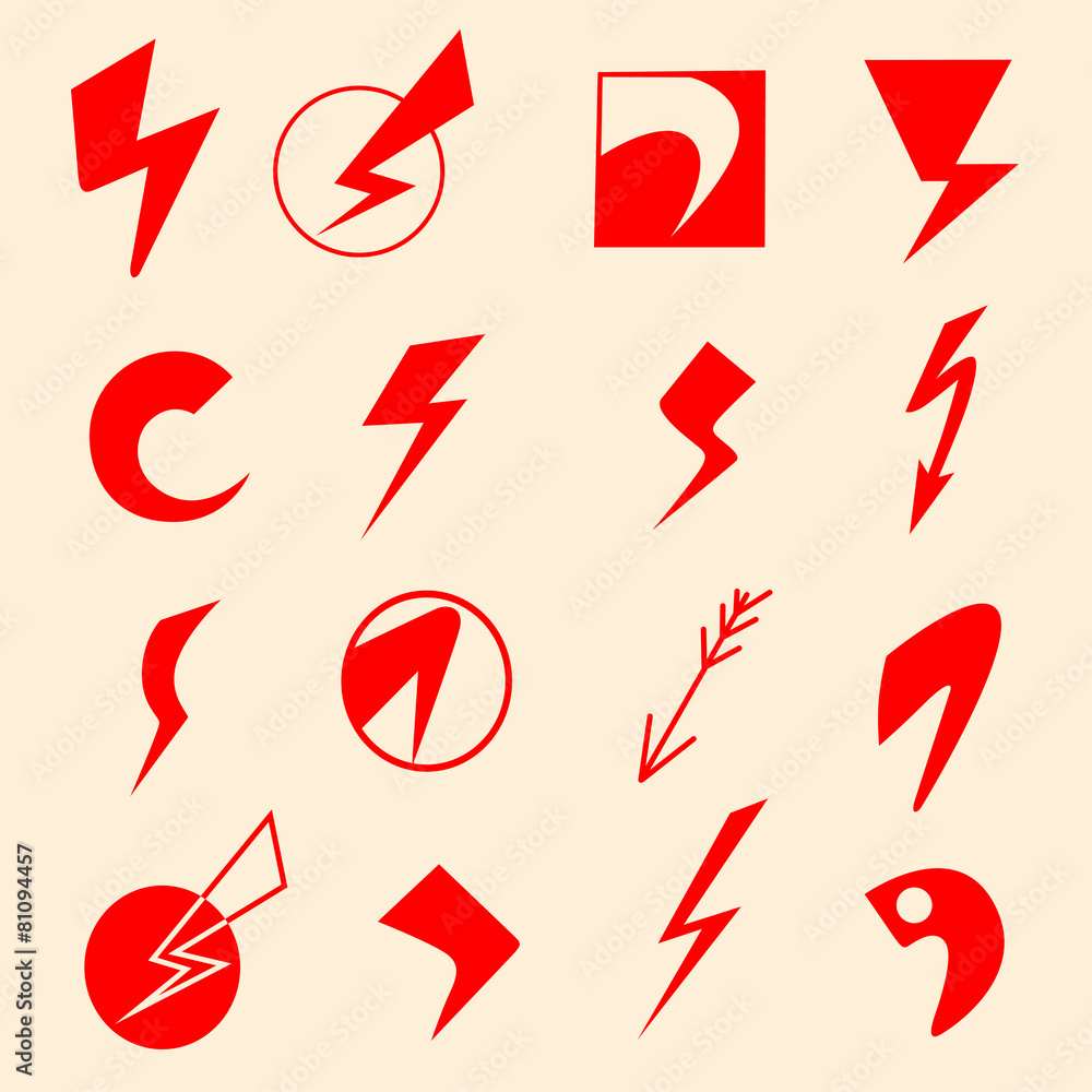 Set of lightning icons and flash symbols Stock Vector | Adobe Stock
