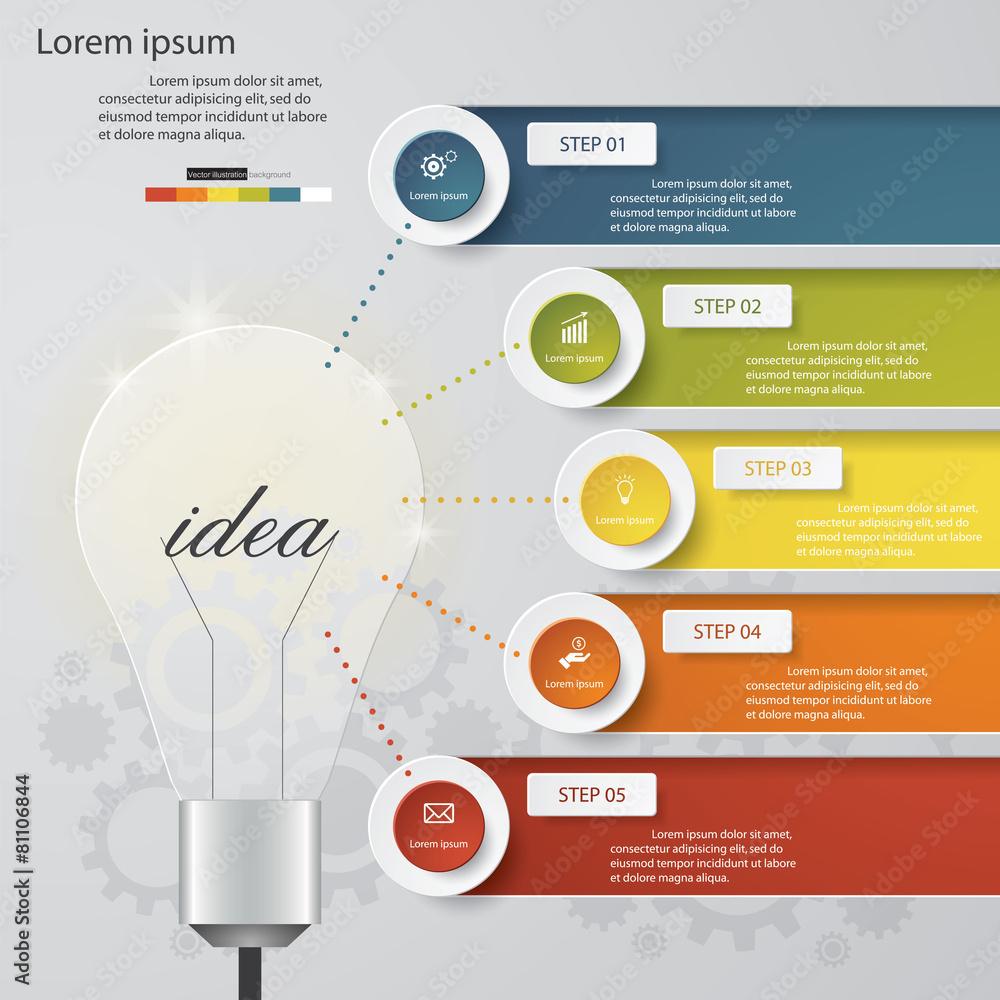 Design light bulb shape template/graphic 5 Steps Chart. Stock Vector ...