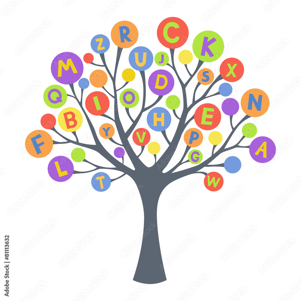 Abstract tree with colorful letters isolated on White Stock Vector ...