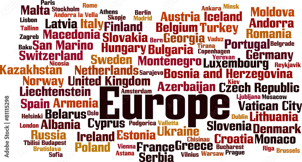 Countries in Europe word cloud concept. Vector illustration Stock ...