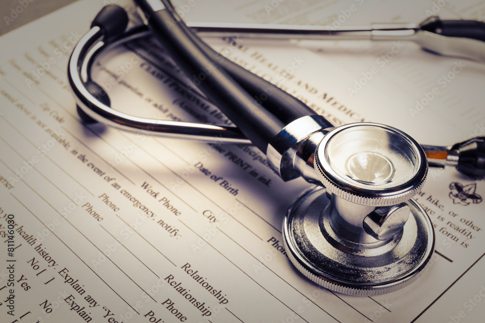 medical record form with a stethoscope Stock Photo | Adobe Stock