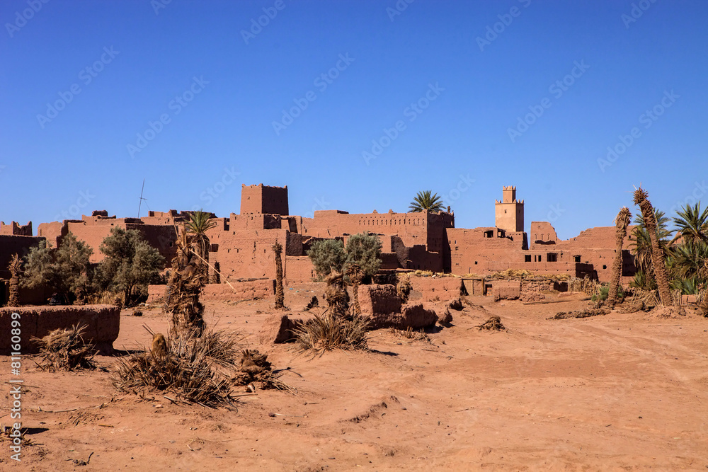 Preserved Fortifications with a minaret towers Kasbah, Morocco Stock ...