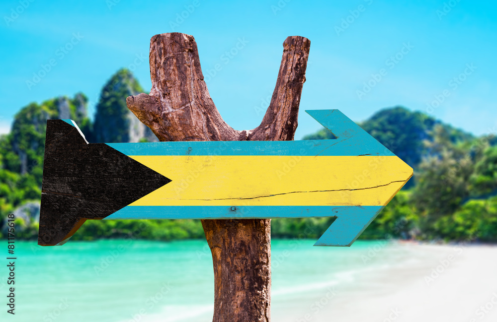 Bahamas Flag sign with beach background Stock Photo | Adobe Stock