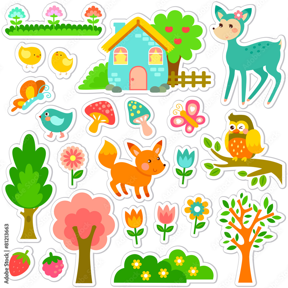 stickers designs with cute animals and plants Stock Vector | Adobe Stock