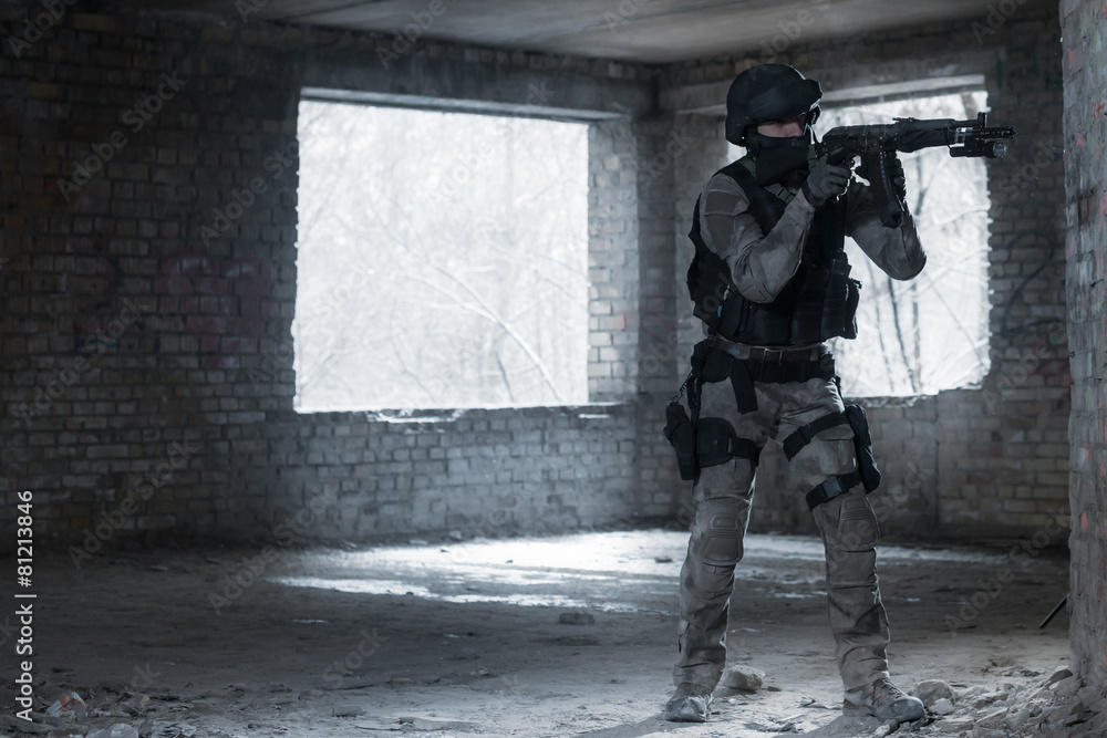 Airsoft strikeball player in military soilder uniform Stock Photo ...