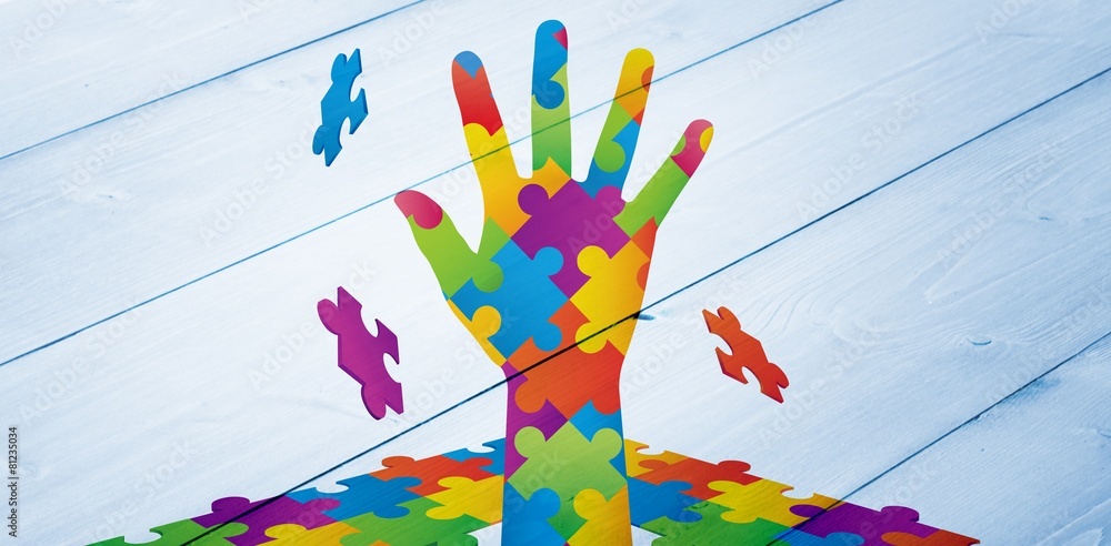 Composite image of autism awareness hand Stock Photo | Adobe Stock