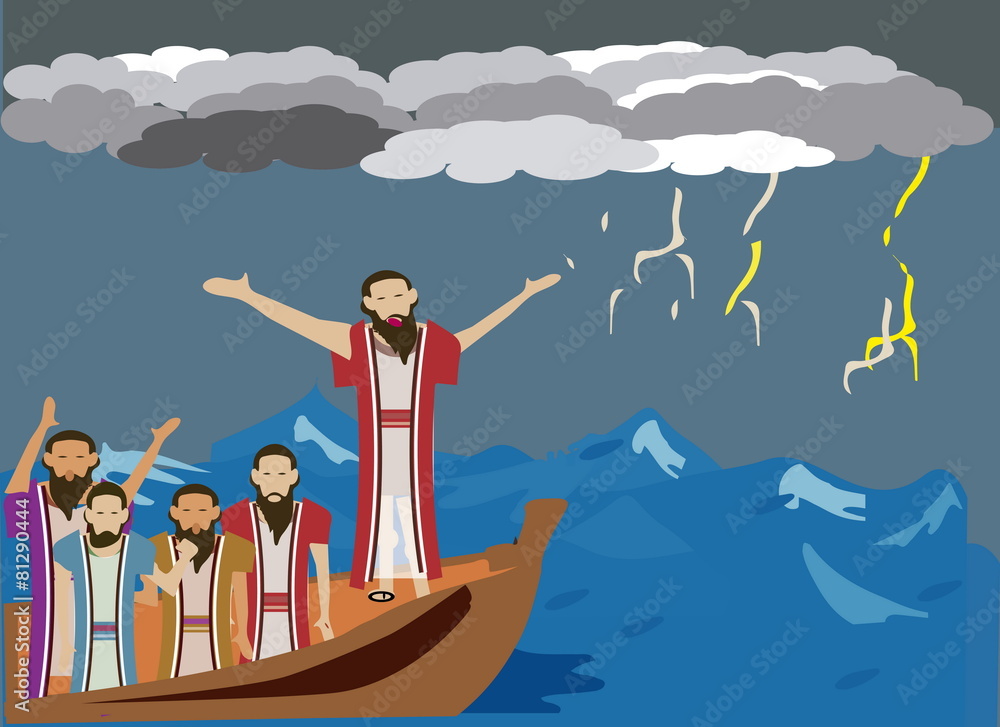 The disciples desperately woke up sleeping Jesus. Jesus soothed Stock ...