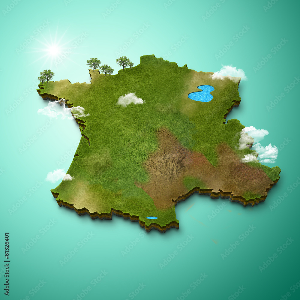 Realistic 3D Map of France Stock Illustration | Adobe Stock