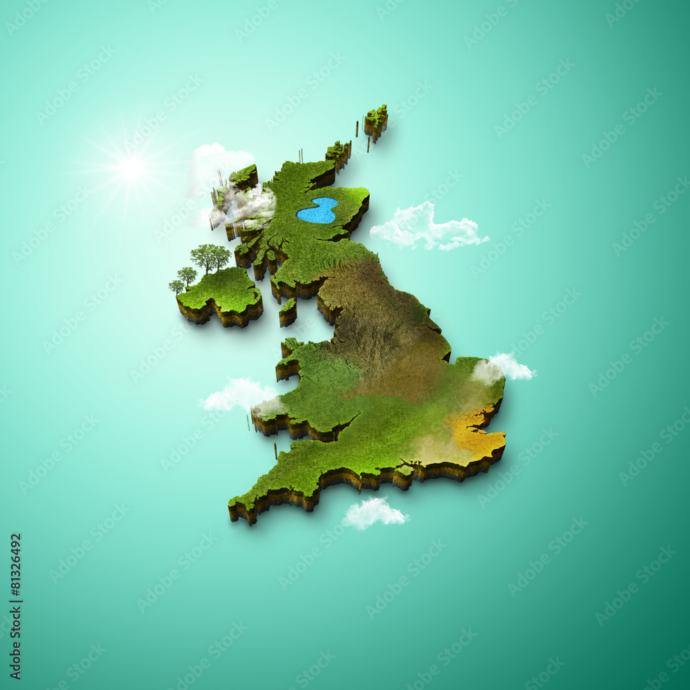 3D Map of United Kingdom (Great Britain) Stock Illustration | Adobe Stock