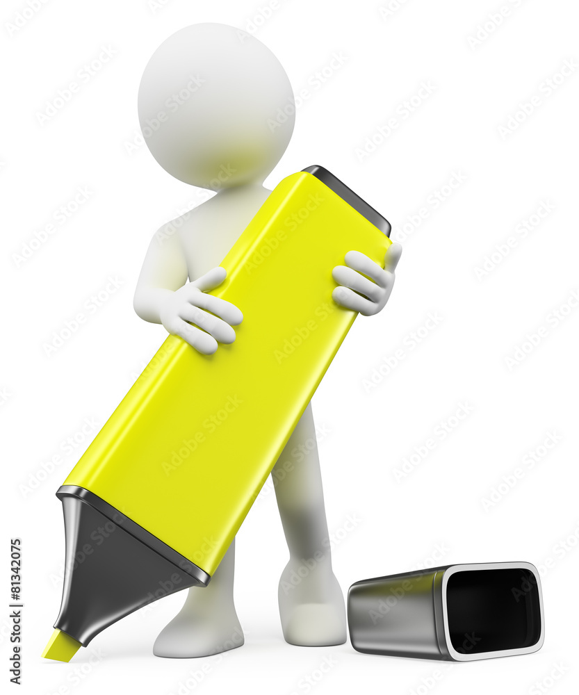 3D white people. Man writing with a highlighter Stock Illustration ...
