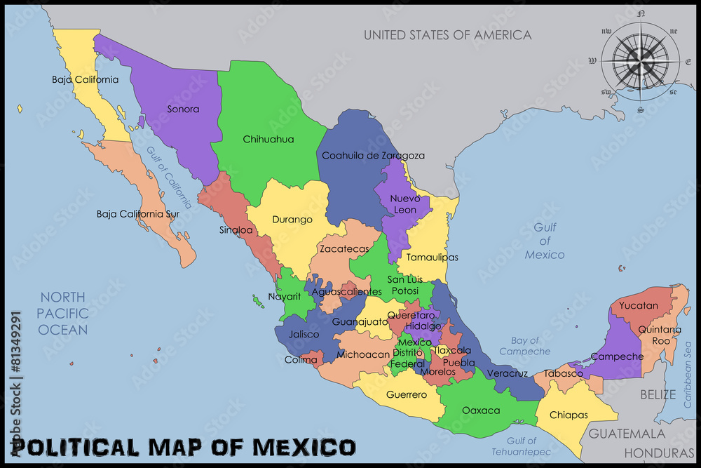 Political Map of Mexico Stock Vector | Adobe Stock