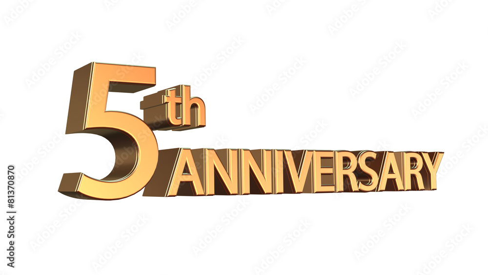 Fifth anniversary symbol in gold isolated on white background Stock ...