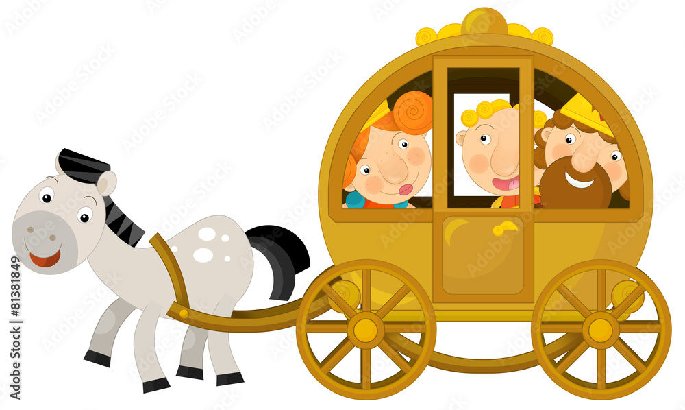 Cartoon carriage with king queen or princess and prince - isolated ...