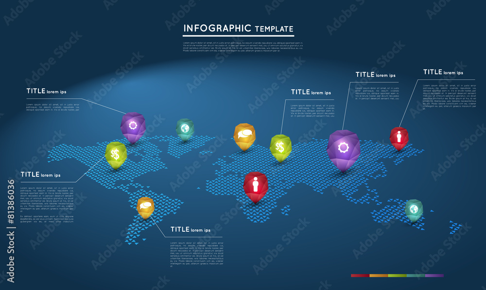 world map with abstract crystal pointers, infographic template Stock ...