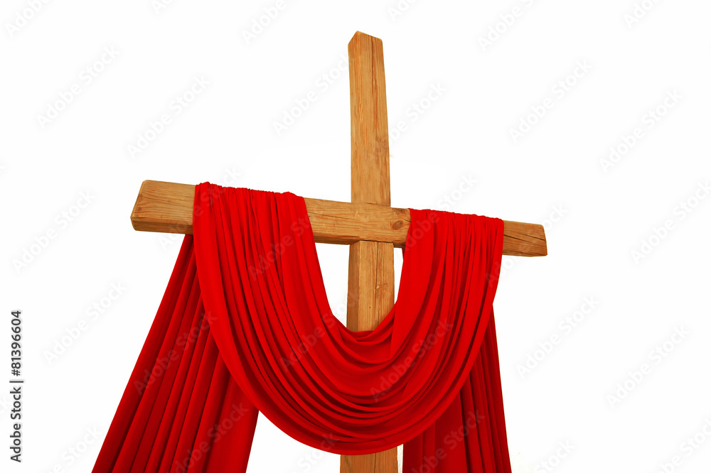 Jesus Cross With Red Cloth