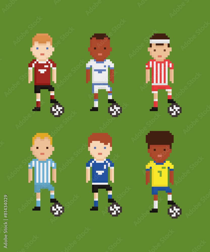 pixel art style vector set - football soccer players in Stock Vector ...