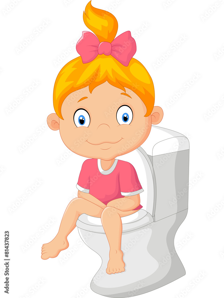 Little girl sitting on the toilet Stock Vector | Adobe Stock