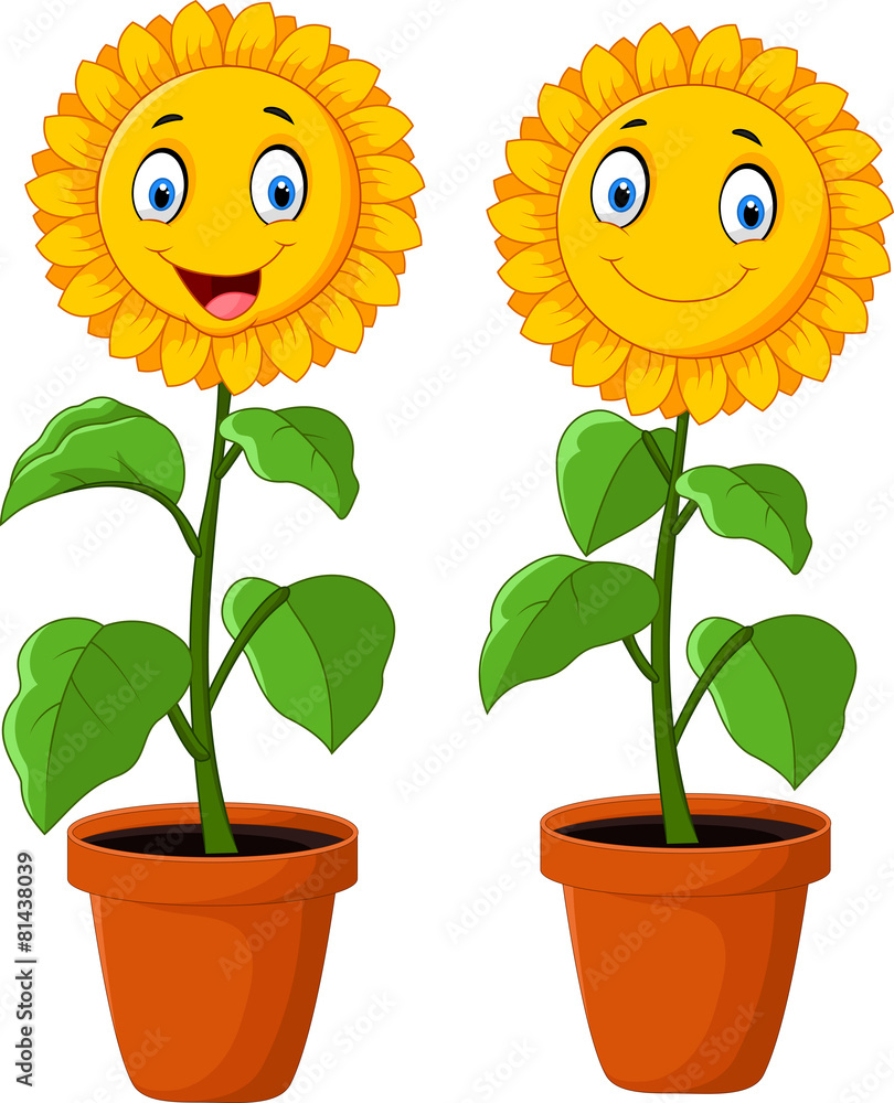 Cartoon happy sunflower Stock Vector | Adobe Stock