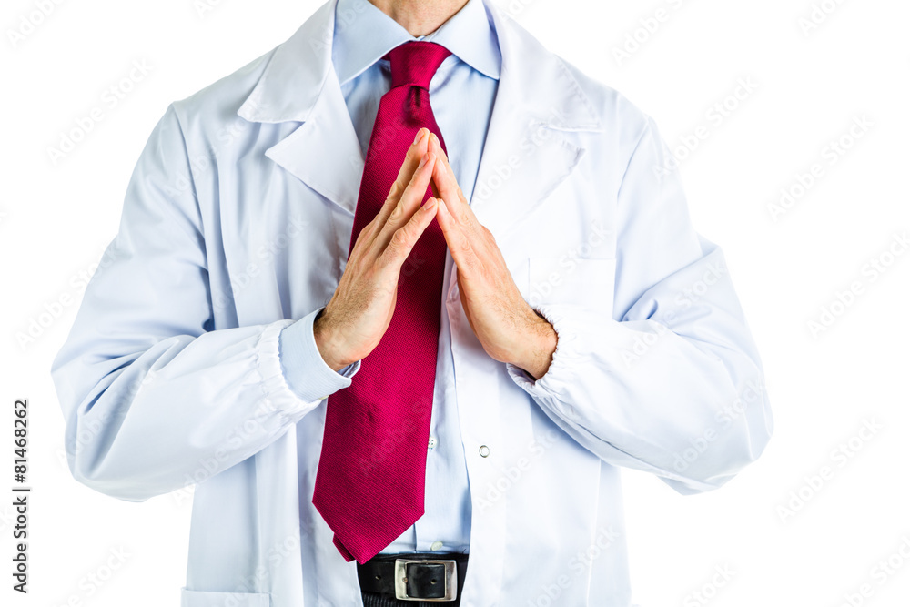 Hand steeple gesture by doctor in white coat Stock Photo | Adobe Stock