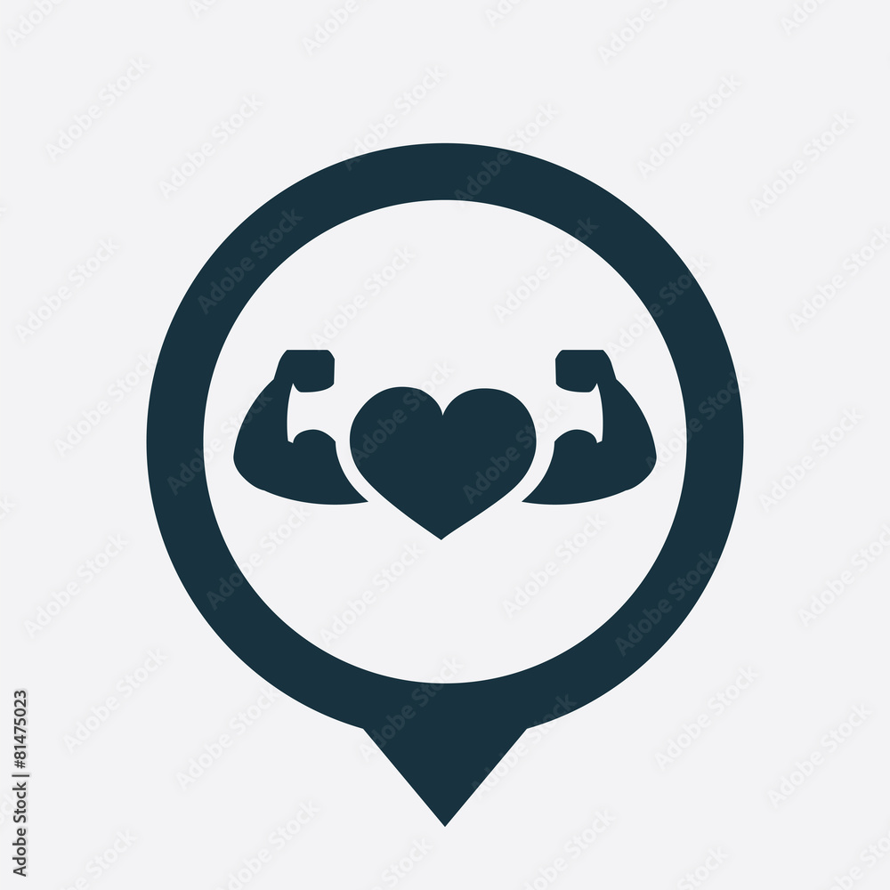 heart with muscle arms icon map pin Stock Vector | Adobe Stock