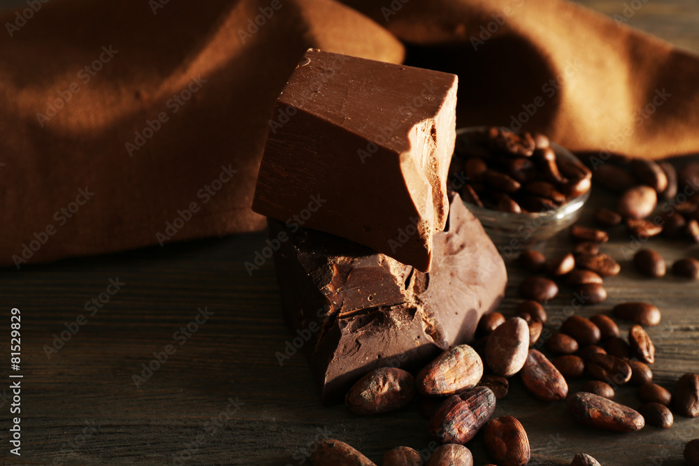 Still life with set of chocolate with coffee grains, closeup Stock ...