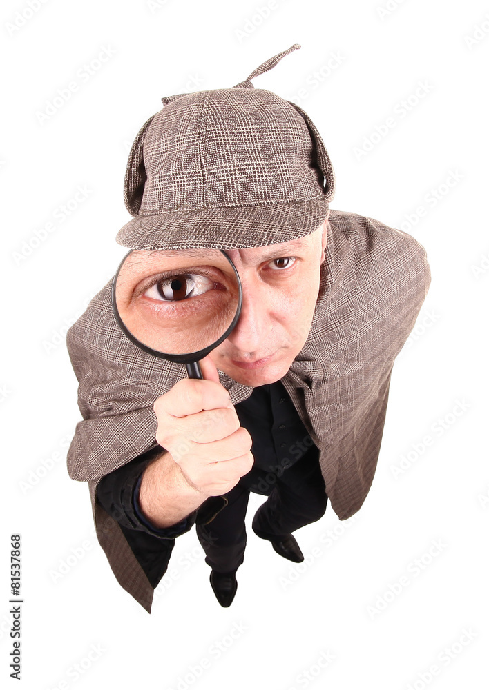 Detective Sherlock Holmes investigate with magnifying glass Stock Photo ...