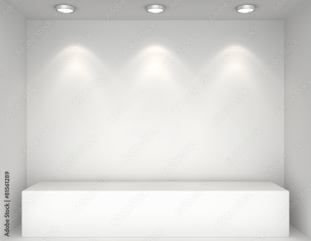 Showcase with lights and podiums for samples product Stock Illustration ...