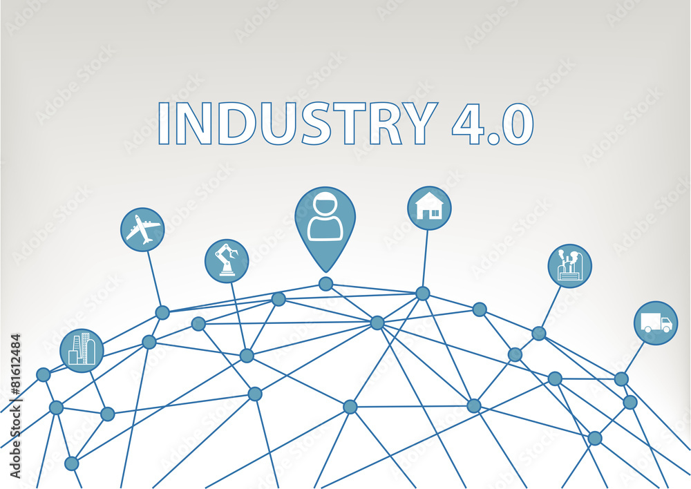 Industry 4.0 vector illustration background with world grid Stock ...