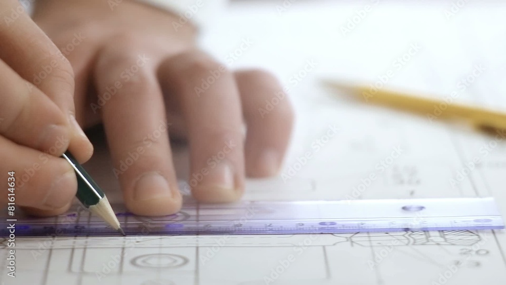 Drawings are on the desktop, hands of engineer drawing by pencil Stock ...