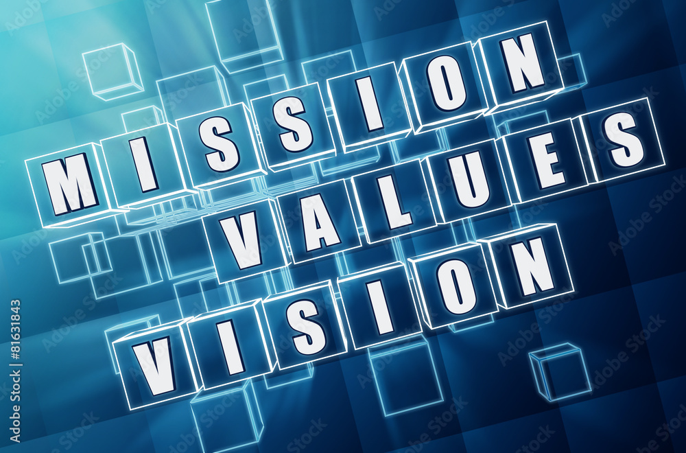 mission, values, vision in blue glass blocks Stock Illustration | Adobe ...
