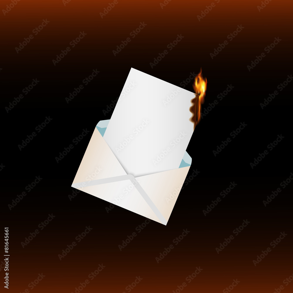 Burning letter with page on dark background Stock Vector | Adobe Stock