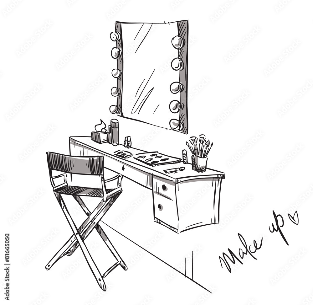 Vanity table and folding chair illustration. Stock Vector | Adobe Stock