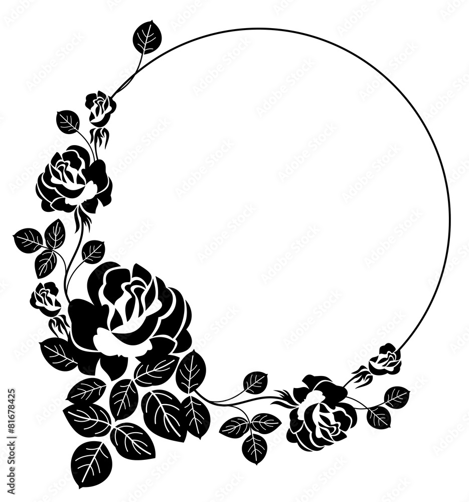 Round frame with roses silhouette Stock Vector | Adobe Stock
